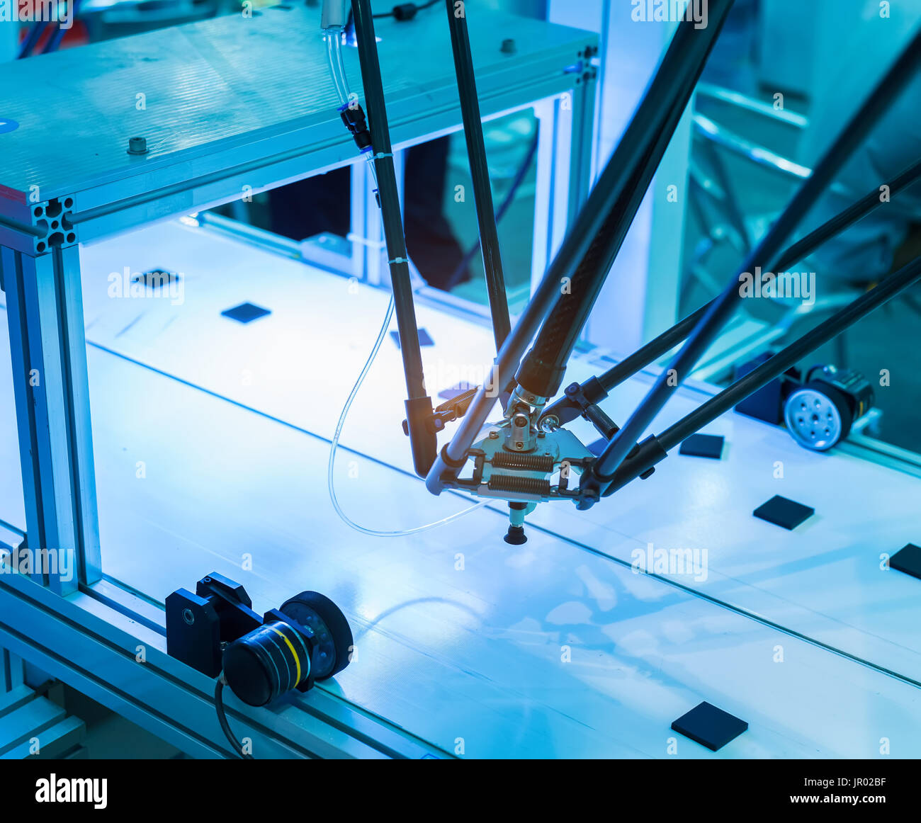 robotic assembly line working in factory. Smart factory industry 4.0 ...