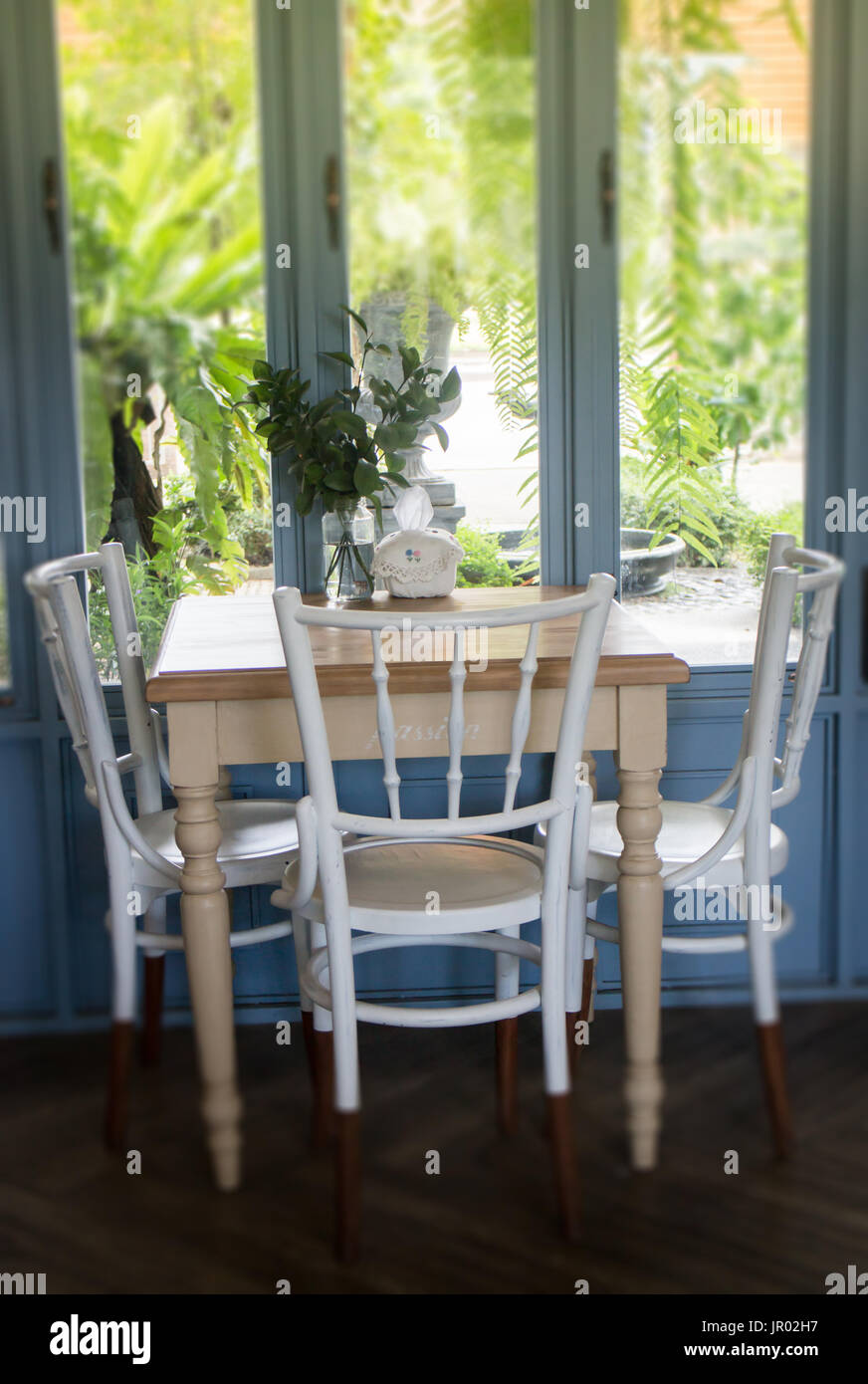 Vintage white wooden furniture beside the window, stock photo Stock ...