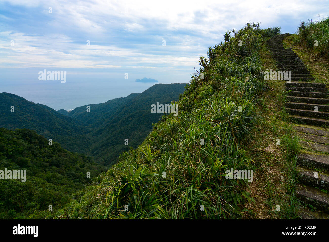 Steps along a steep ridge on the Caoling Historic Trail in Taiwan, with ...