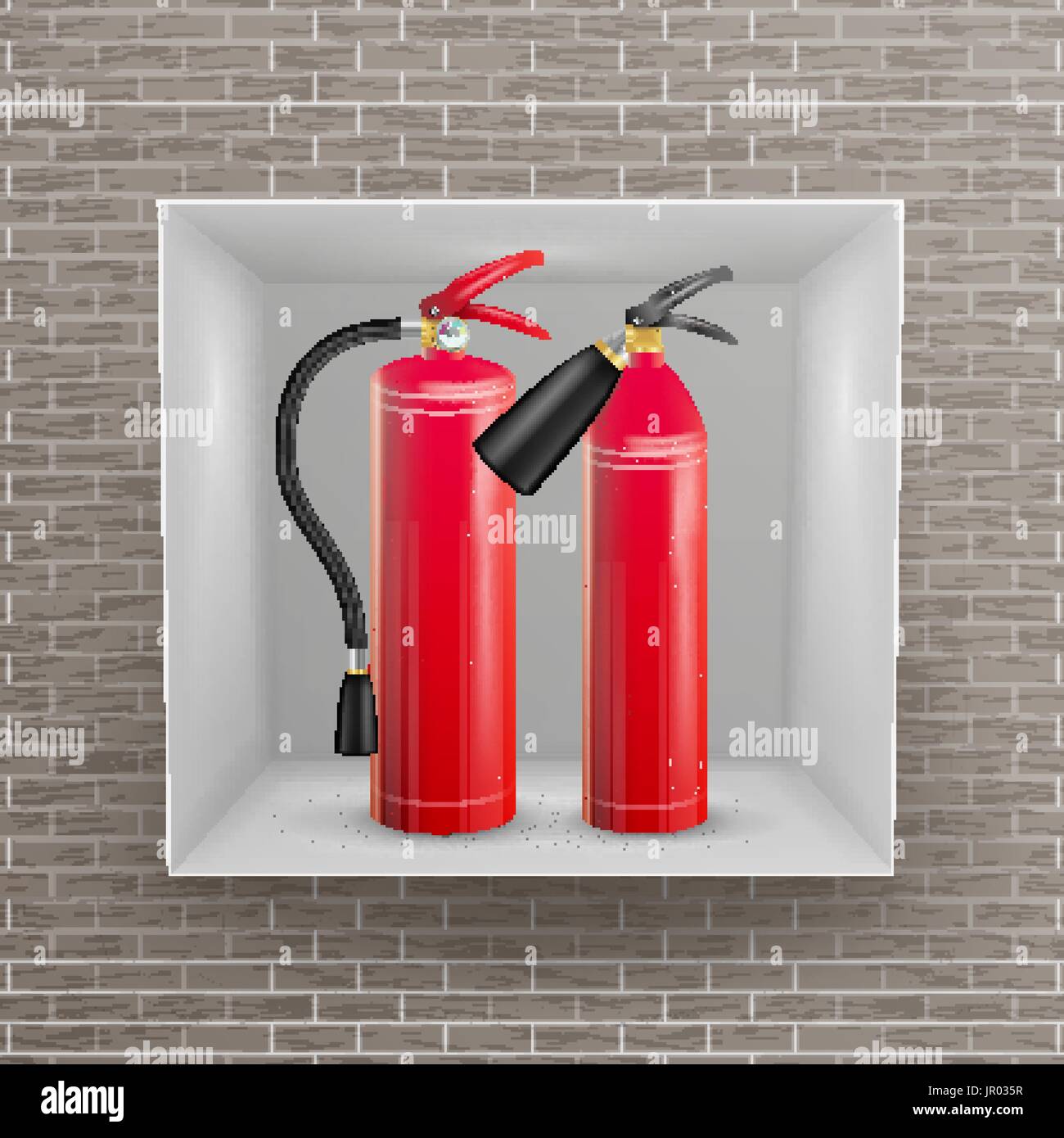 Fire Extinguisher In Brick Wall Niche Vector. Metal Glossiness 3D ...