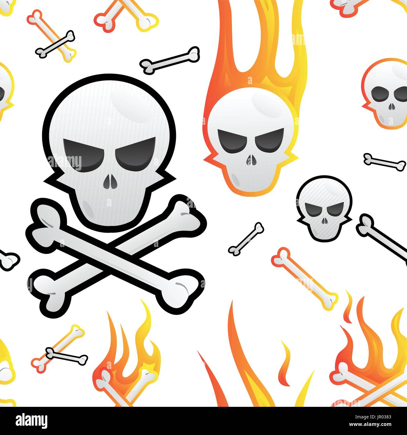 Seamless pattern with skulls and bones in fire. Vector illustration ...