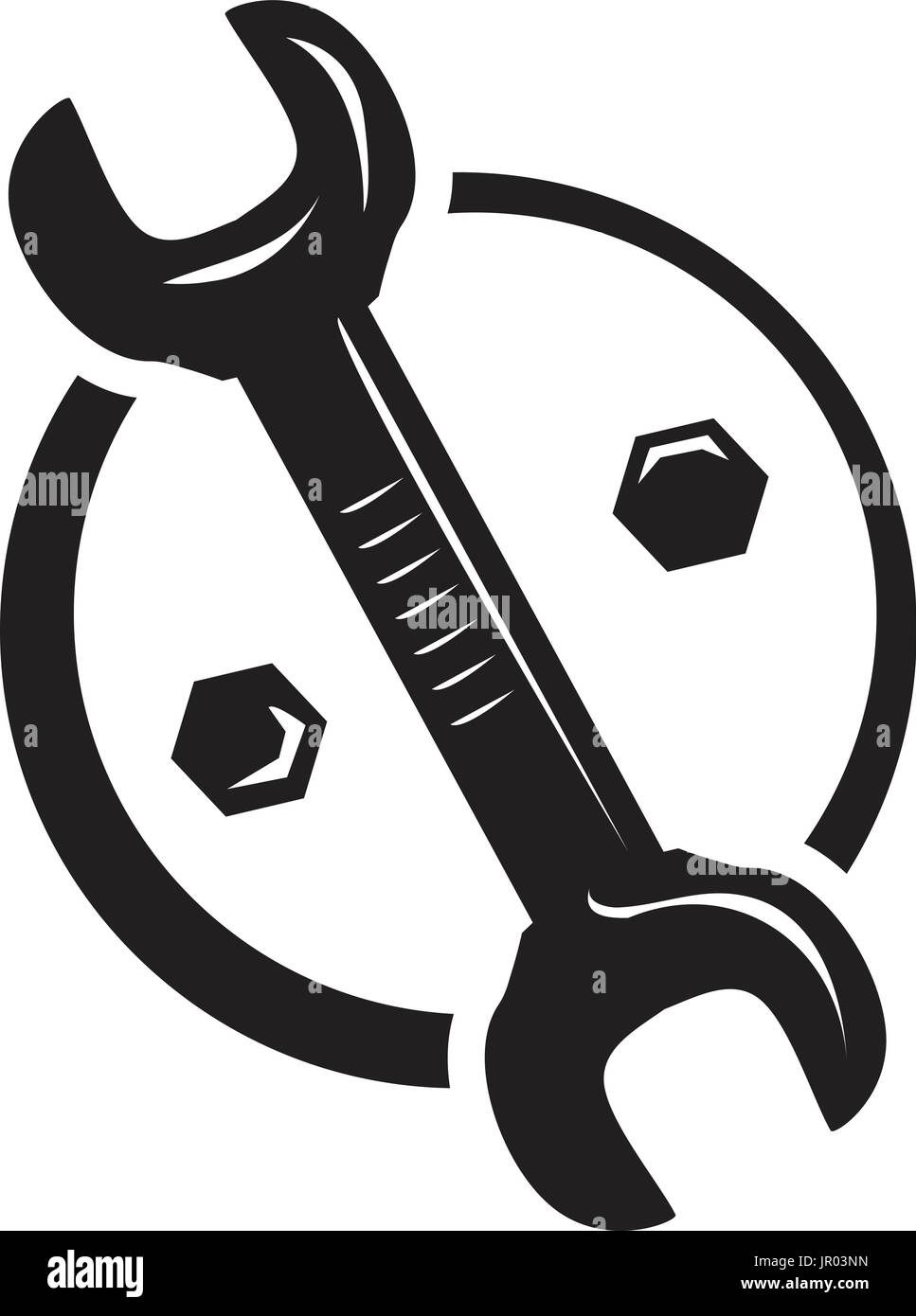 wrench with outline of circle, icon design, isolated on white ...