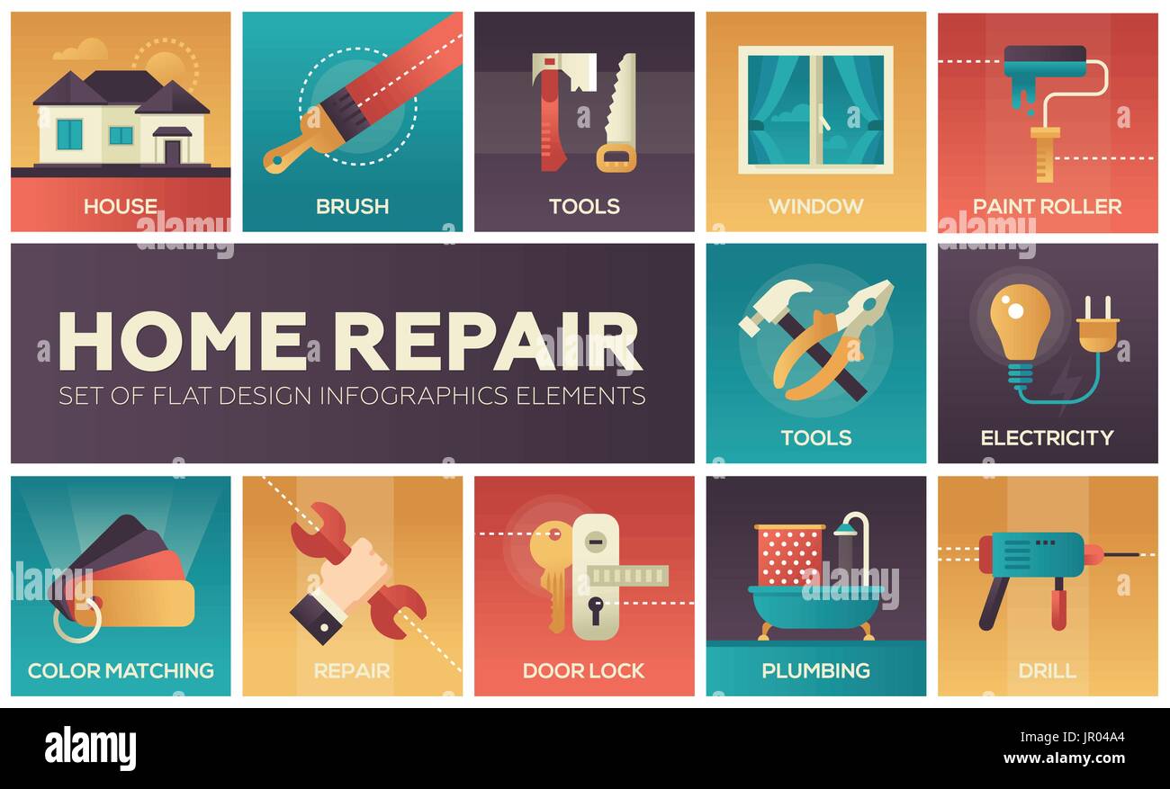 Home repair - vector modern flat design icons set Stock Vector Image ...