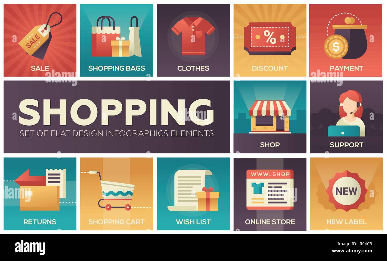Shopping - vector modern flat design icons set Stock Vector Image & Art ...