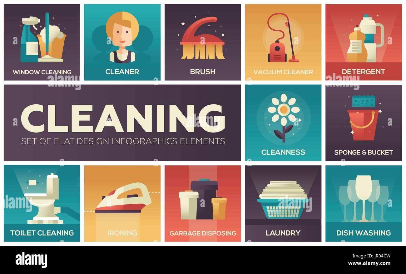 Cleaning - vector modern flat design icons set Stock Vector Image & Art ...
