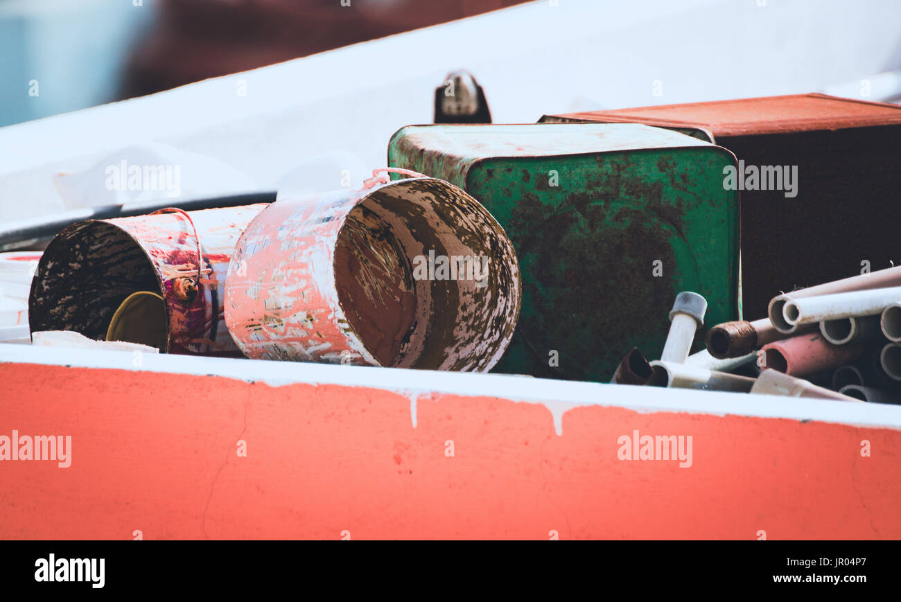 Remnants of Hardware materials used in construction - pipes, buckets ...
