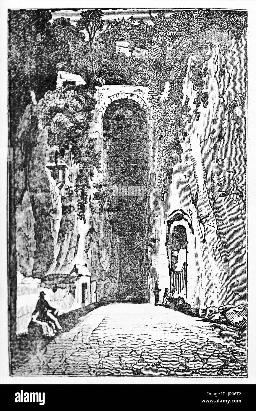Old View Of Crypta Neapolitana Anzient Roman Tunnel In Naples Italy