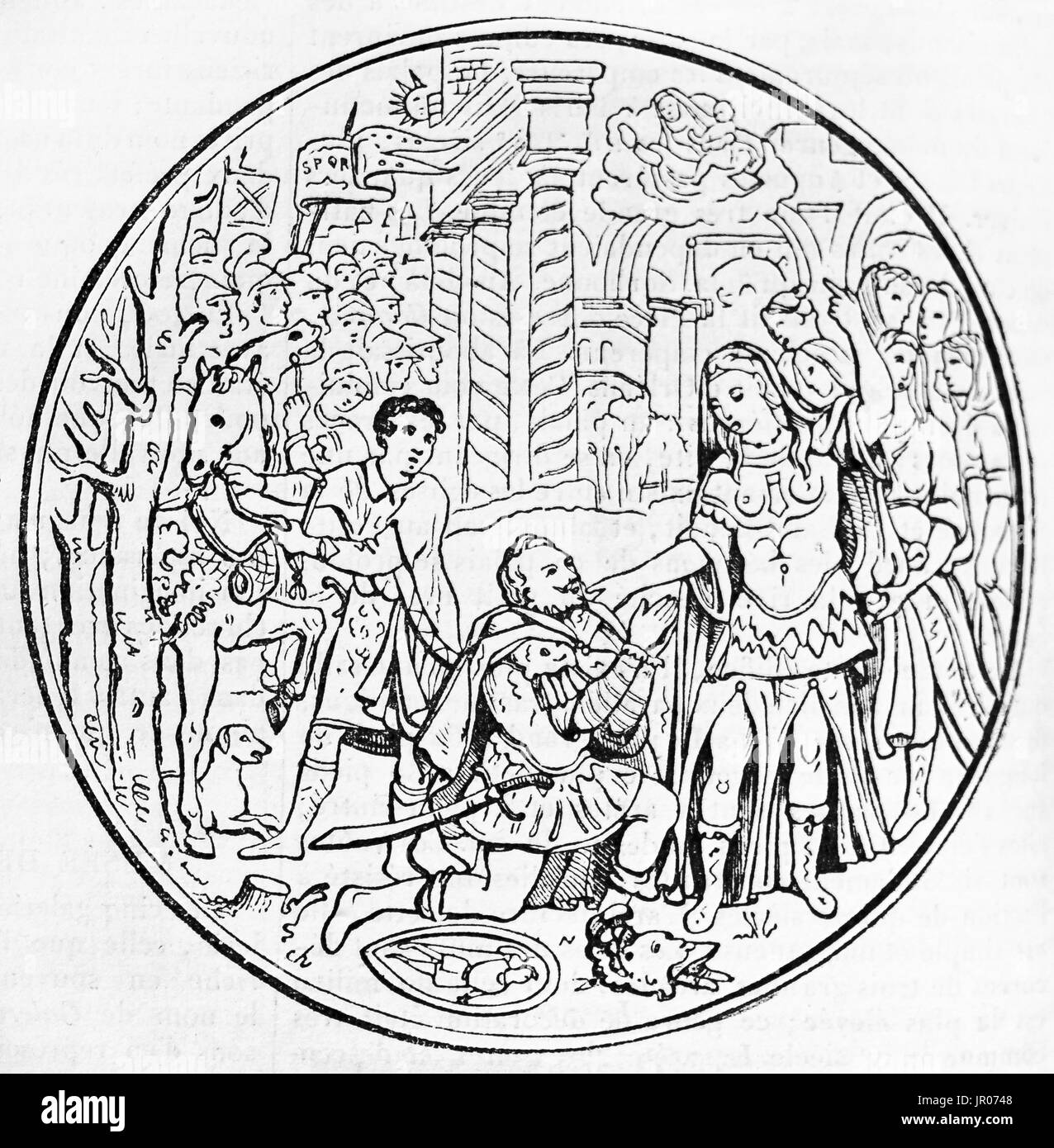 Old reproduction of a Rondache (tornament shield) depicting the Virgin ...