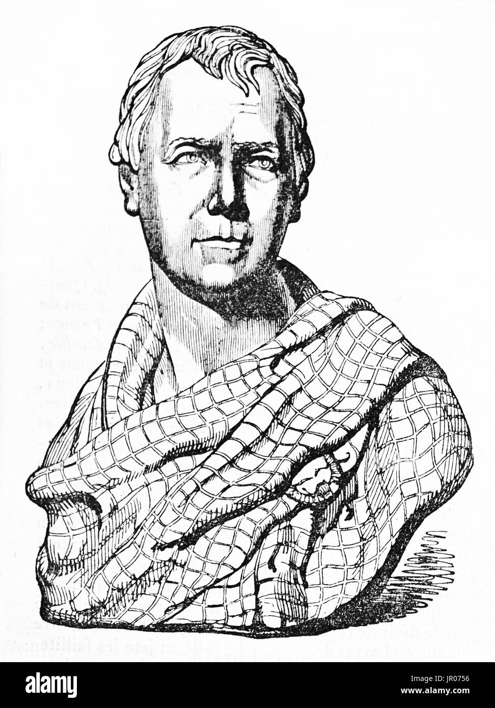 Old engraved reproduction of a portrait bust of Sir Walter Scott. By ...