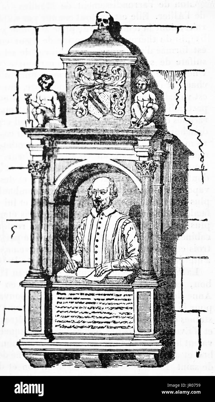 Old illustration of William Shakespeare funerary monument, Holy Trinity ...