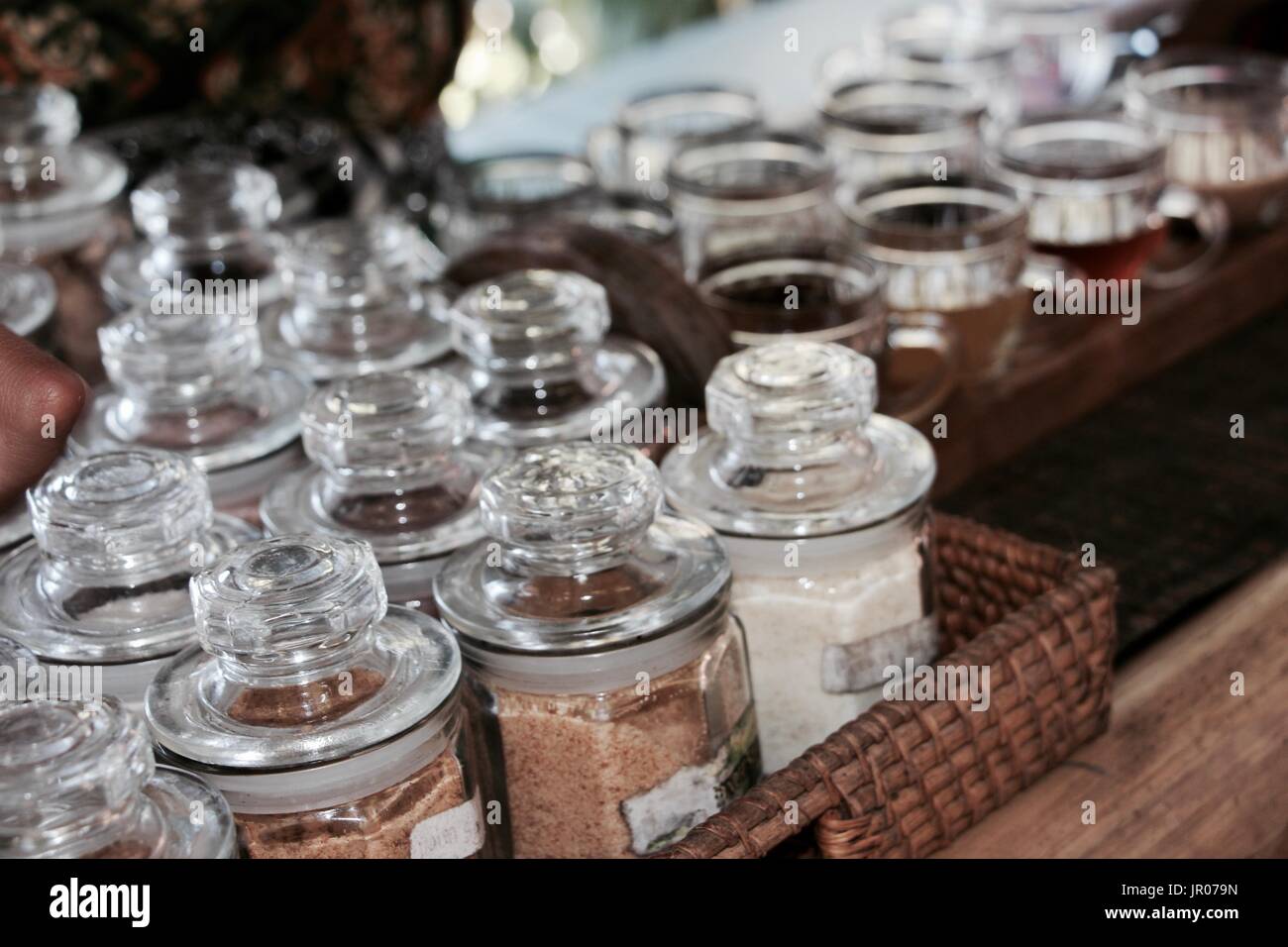 Shot at little coffee shop/tea shop with all the kinds of sugar Stock ...
