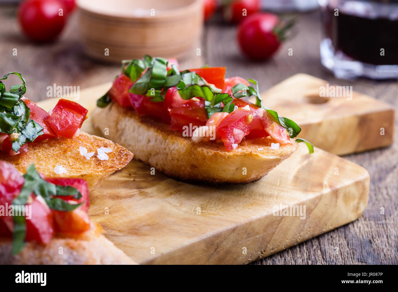 Tomato and basil bruschetta with toasted garlic bread, traditional ...