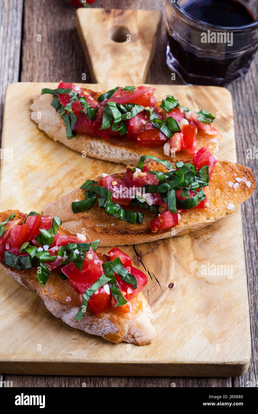 Tomato and basil bruschetta with toasted garlic bread, traditional ...