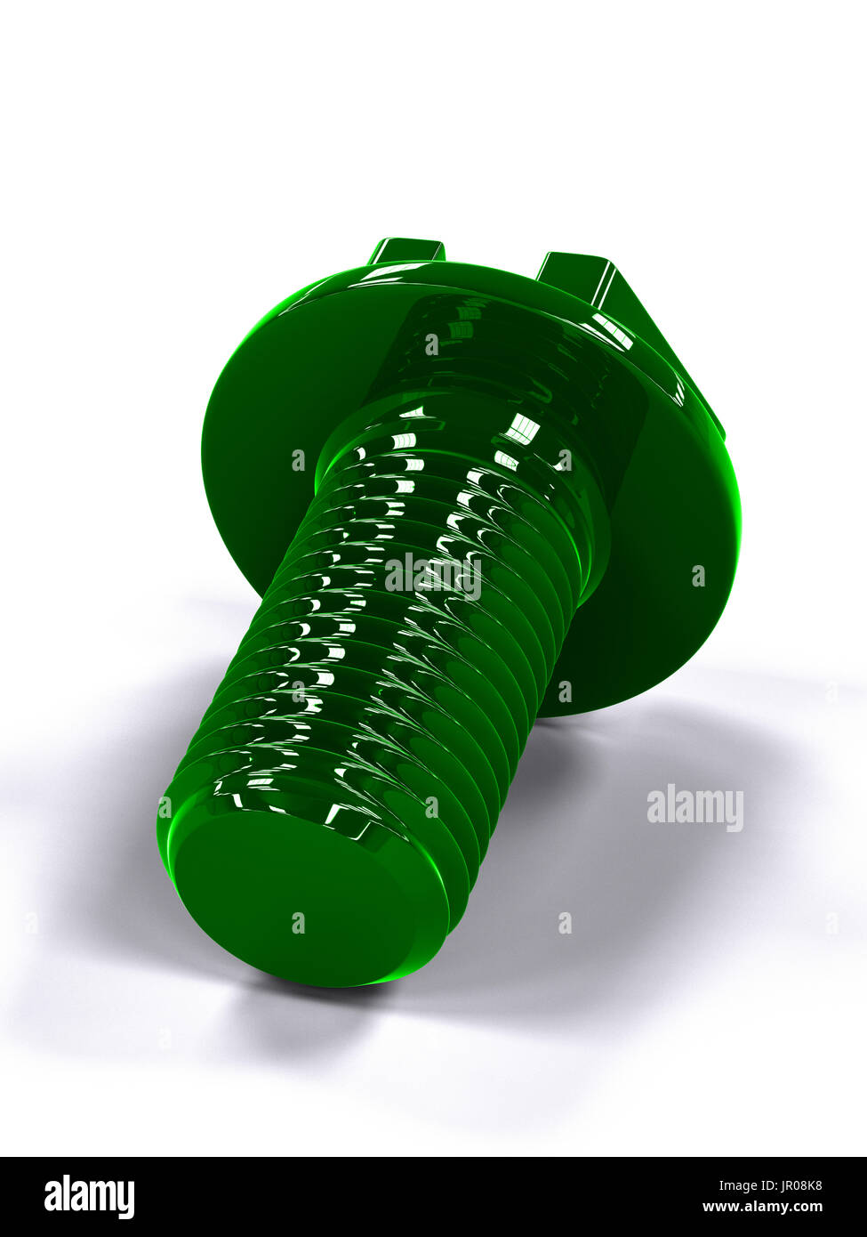3D illustration of green glossy isolated bolt on white background with ...