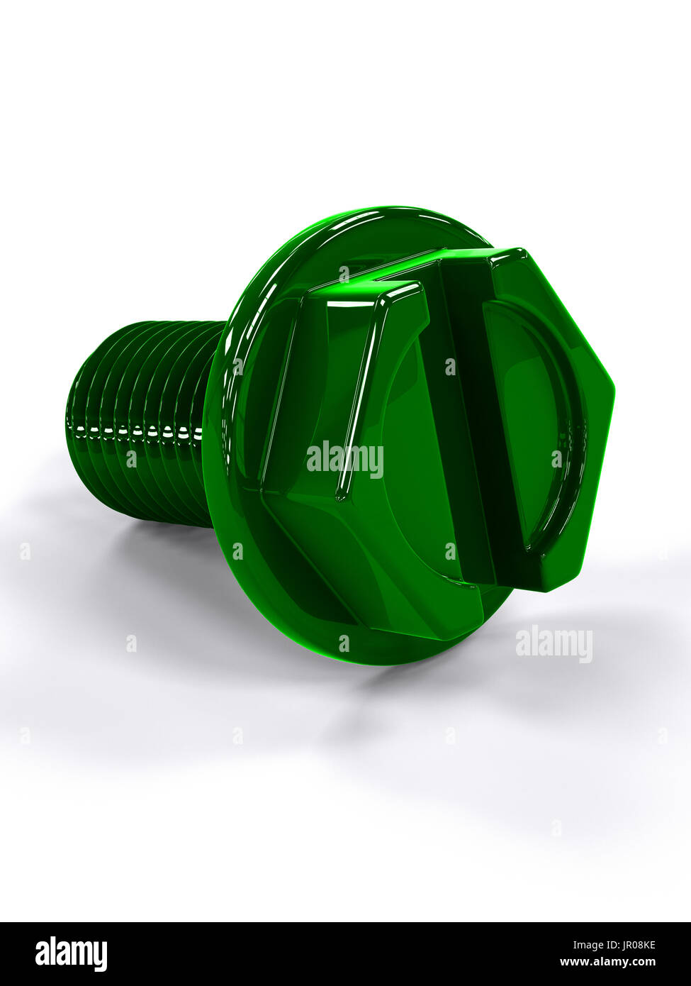 3D illustration of green glossy isolated bolt on white background with ...