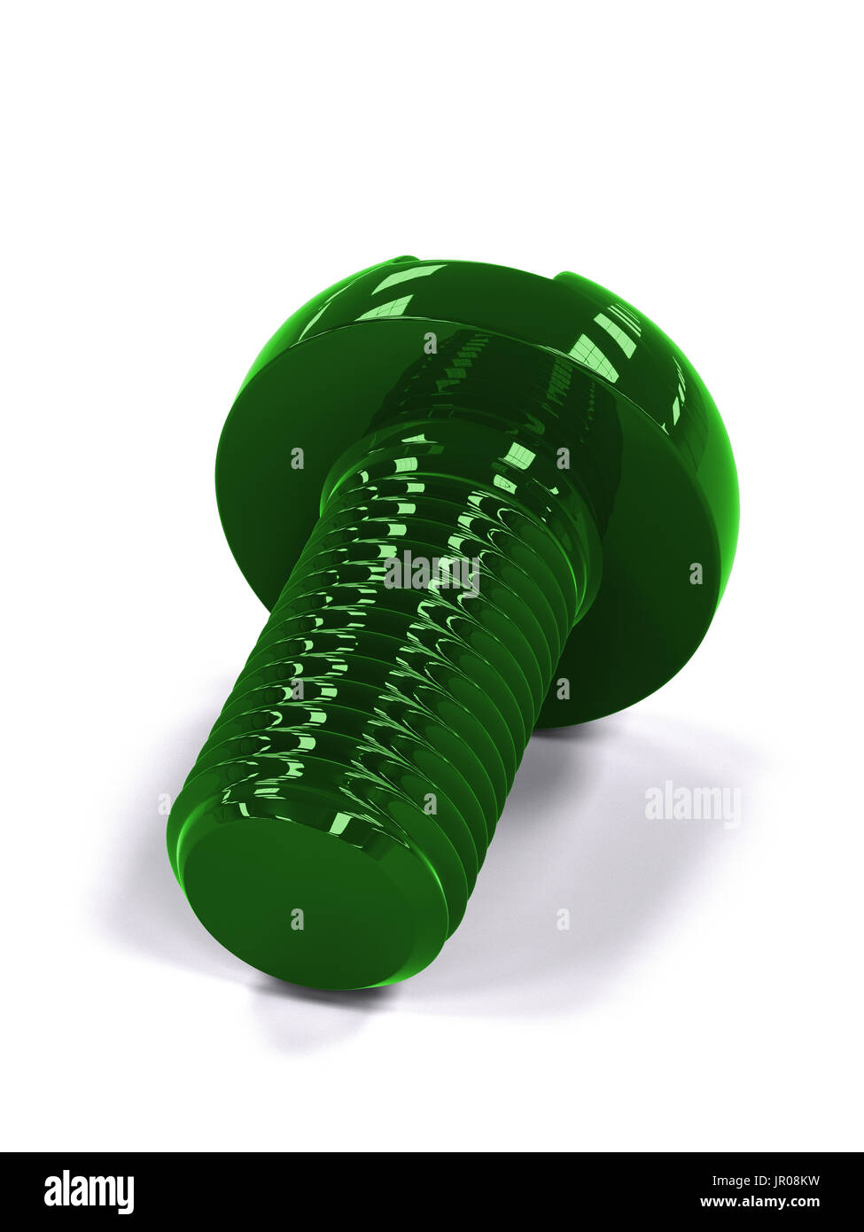 3D illustration of green glossy isolated bolt on white background with ...