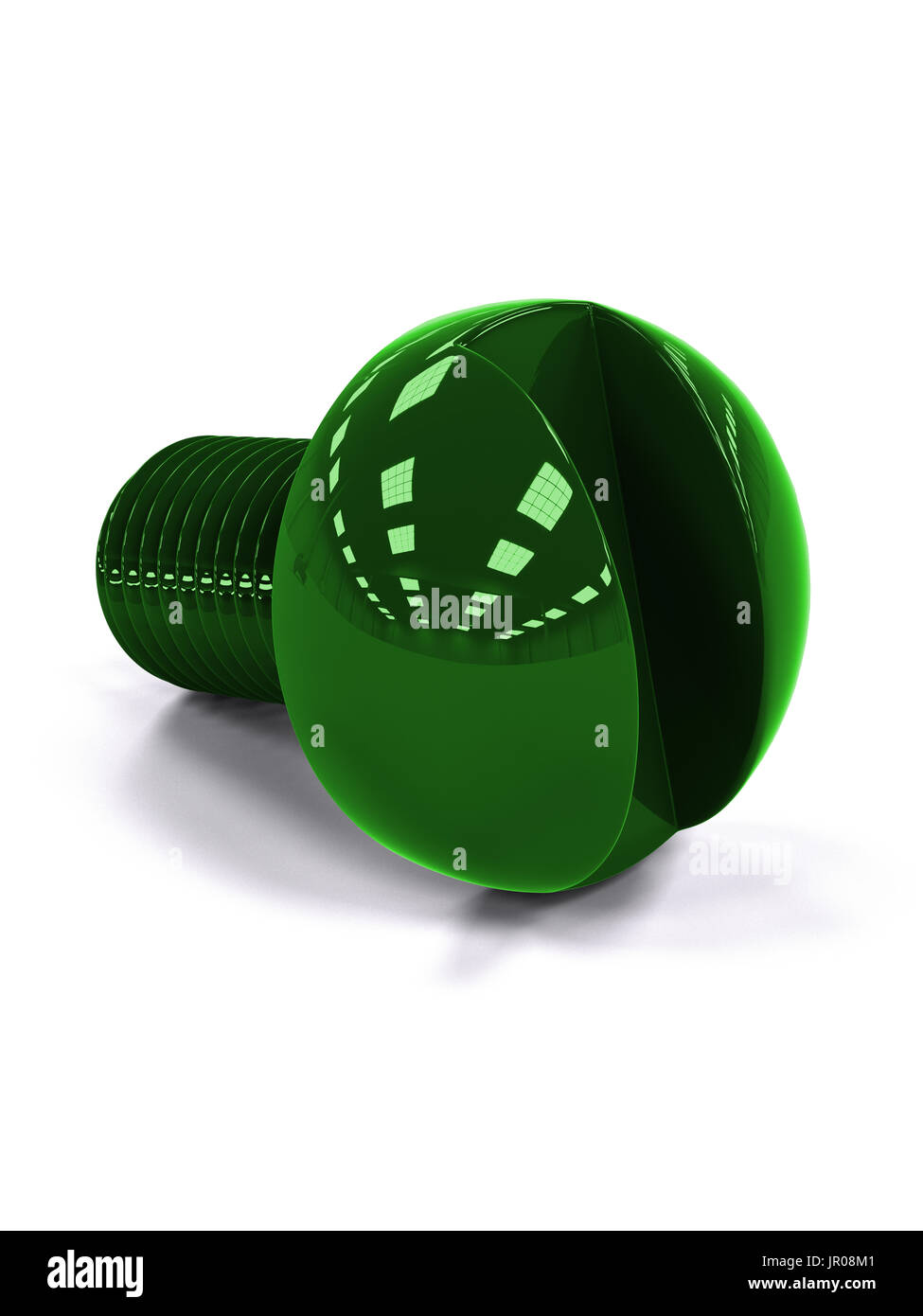 3D illustration of green glossy isolated bolt on white background with ...