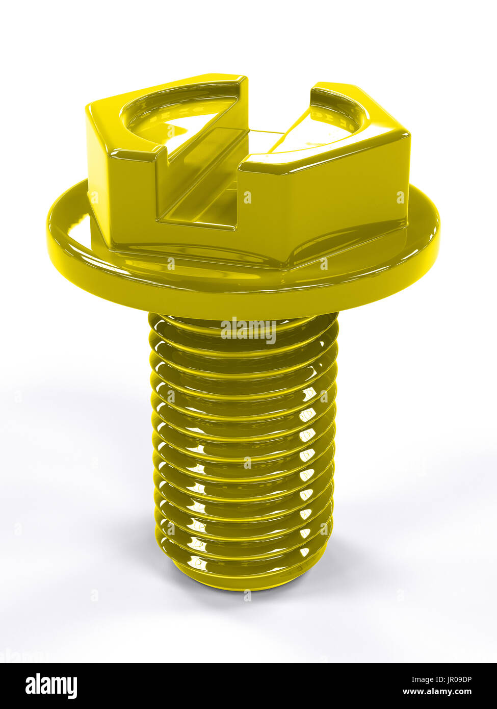 3D illustration of yellow glossy isolated bolt on white background with ...