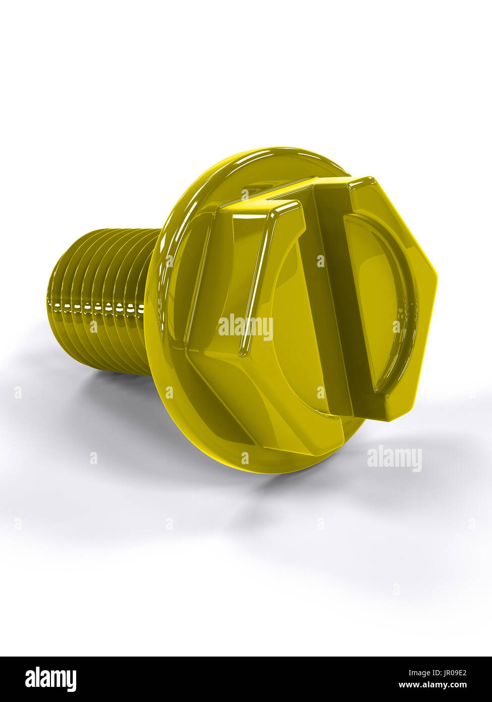3D illustration of yellow glossy isolated bolt on white background with ...