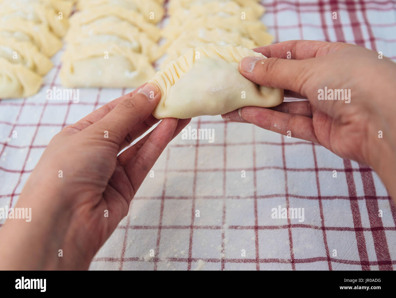 Observing a Handmade Dumpling over a Kitchen Cloth Stock Photo - Alamy