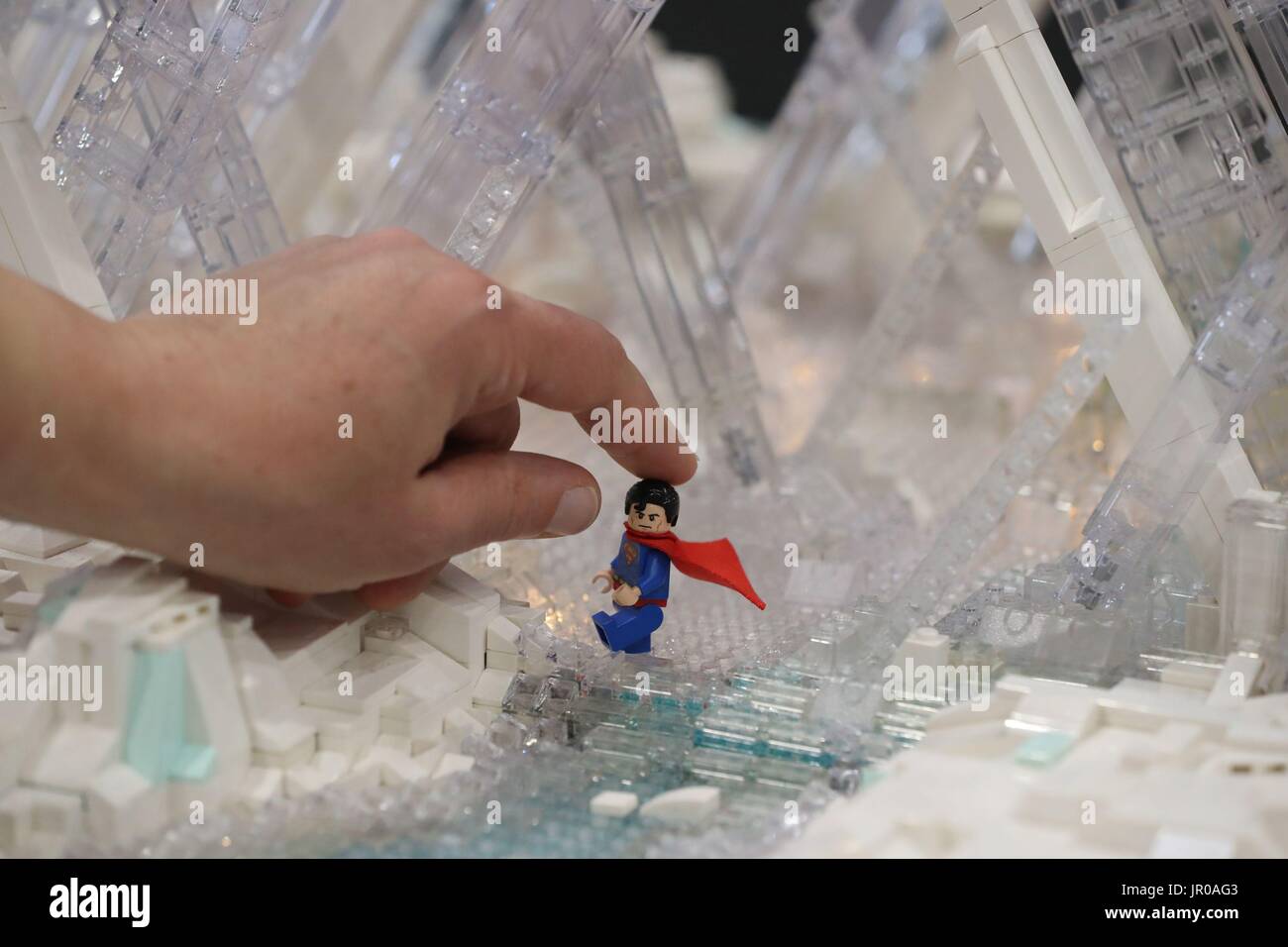 A superman display at the BRICKLIVE event for Lego fans at the Titanic ...
