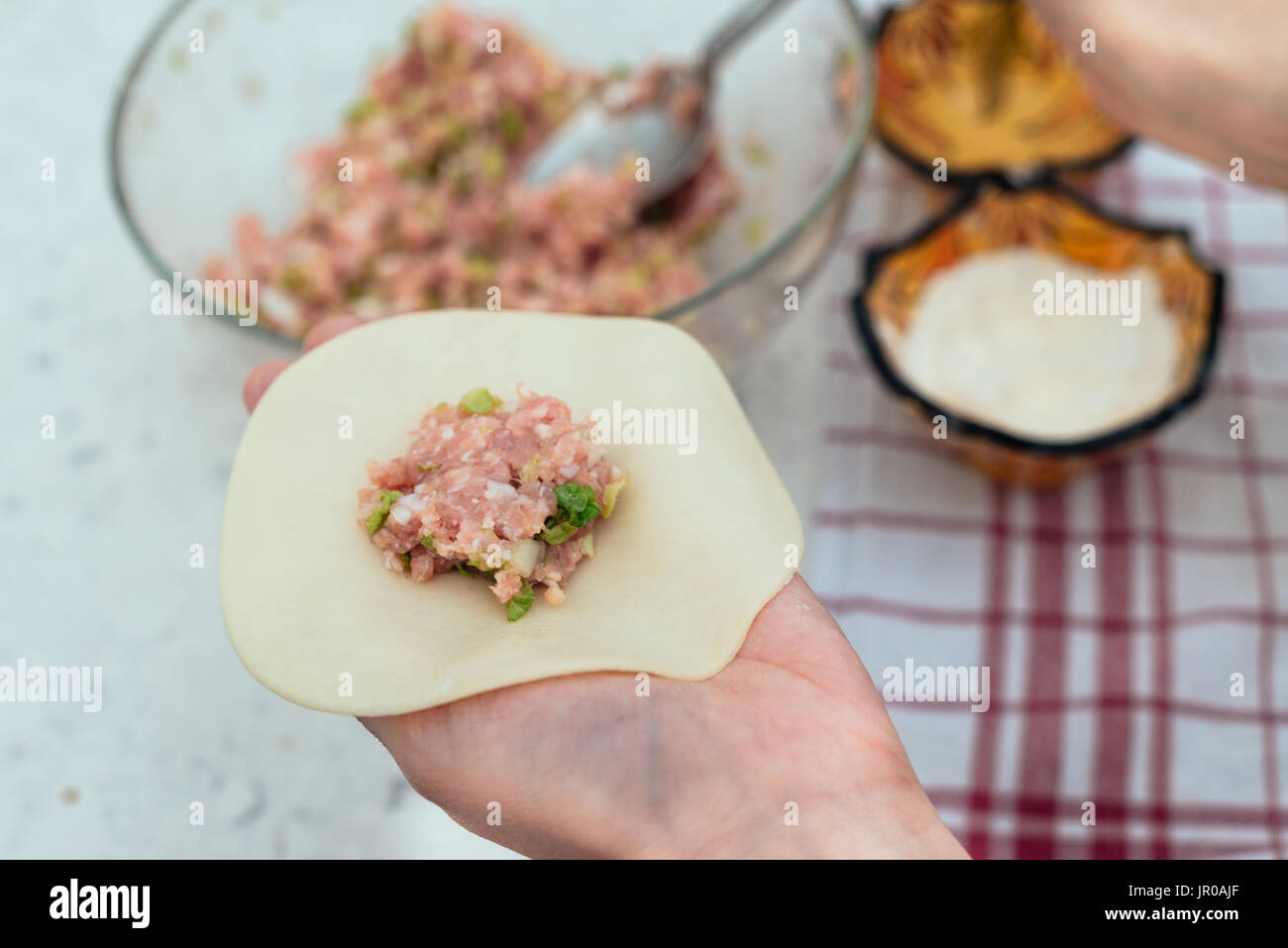 Overview; The fill of a Handmade Dumpling Stock Photo - Alamy