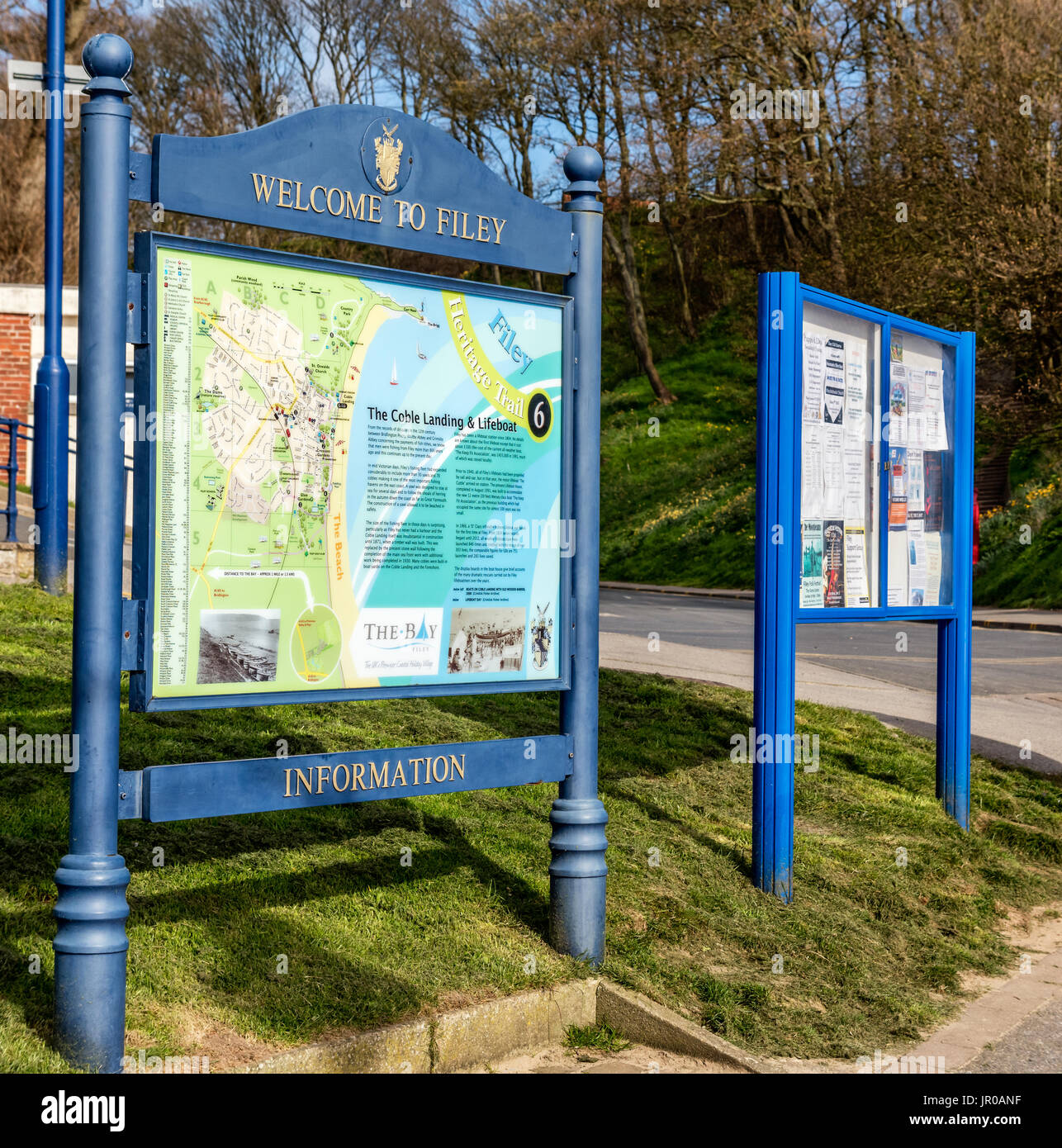 Visitor information boards on the seafront at Filey Stock Photo - Alamy