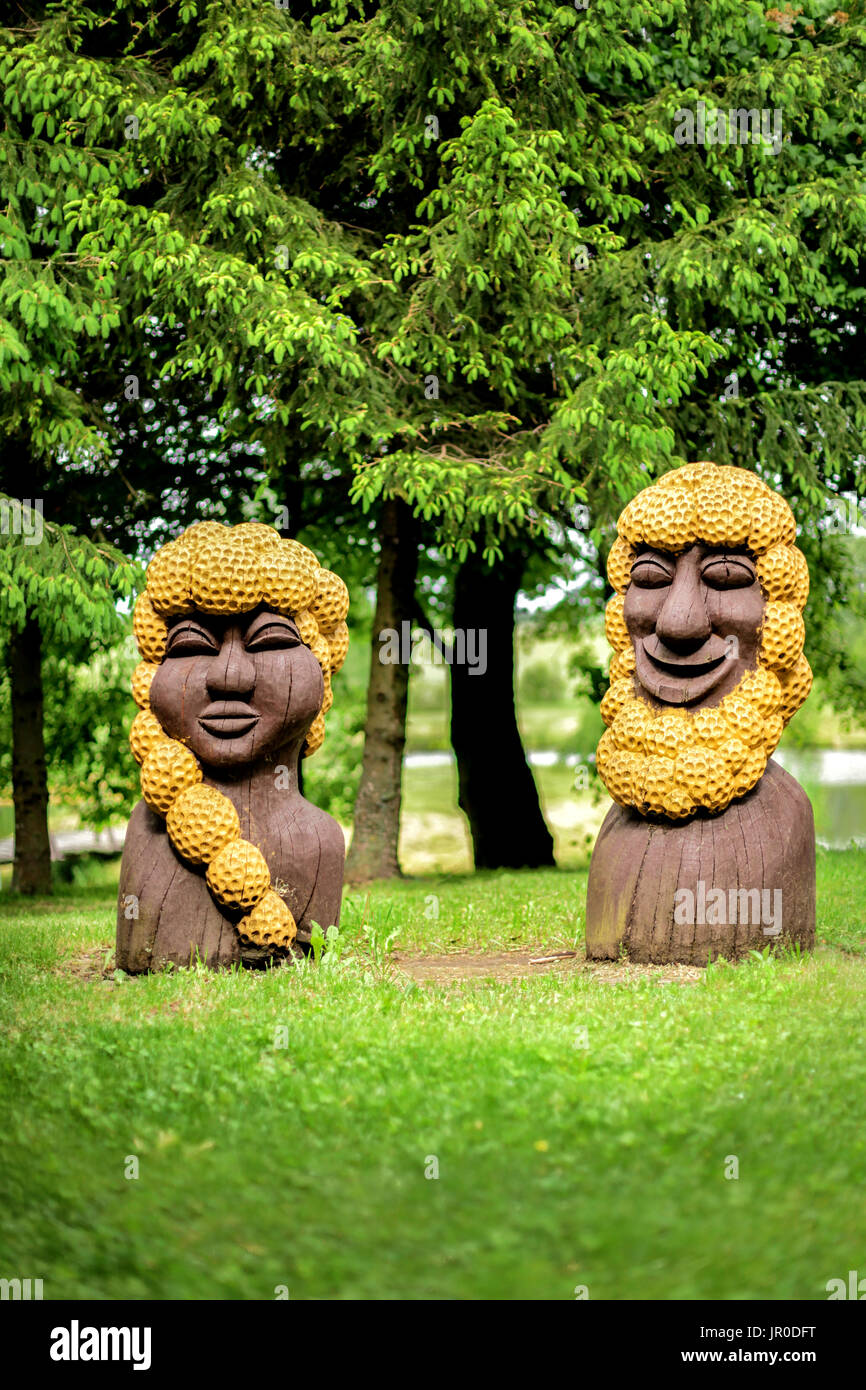 Lithuania, Vilnius - JUNE 20, 2017. National wooden statues in the ...