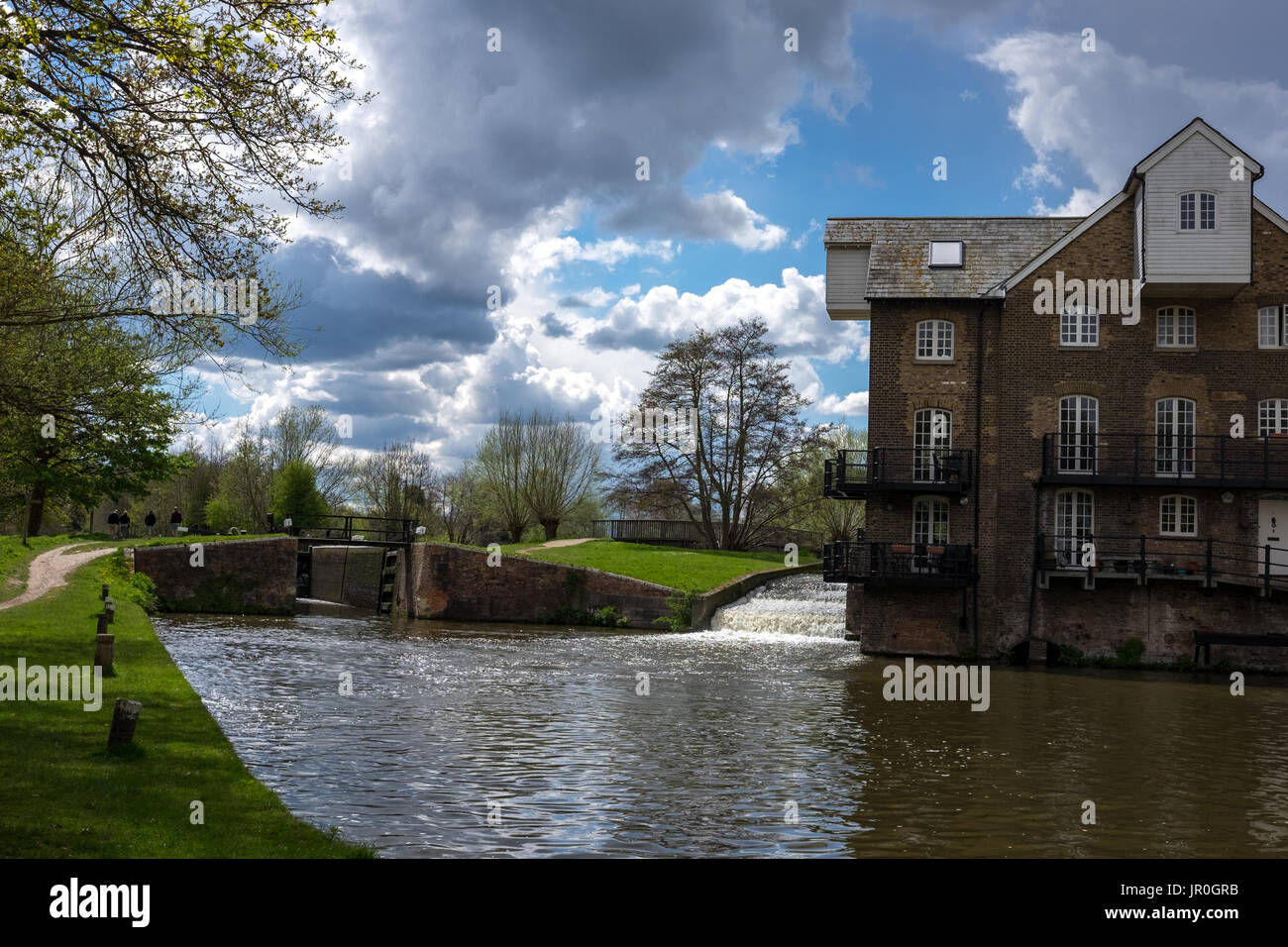 River Wey waterway mill lock Stock Photo - Alamy