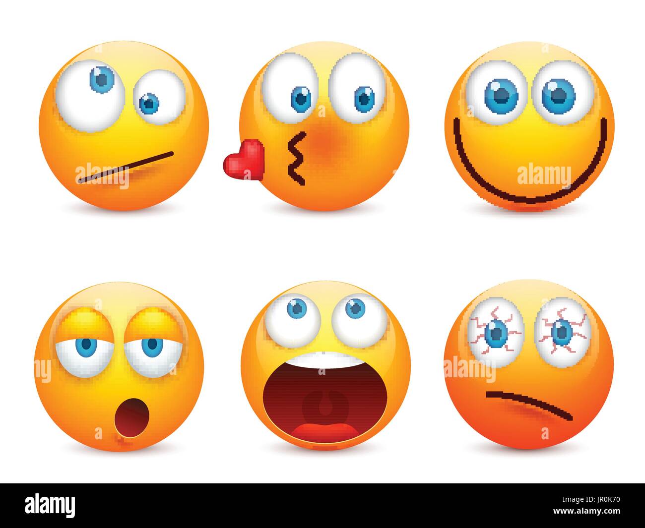 Smiley with blue eyes,emoticon set. Yellow face with emotions. Facial ...