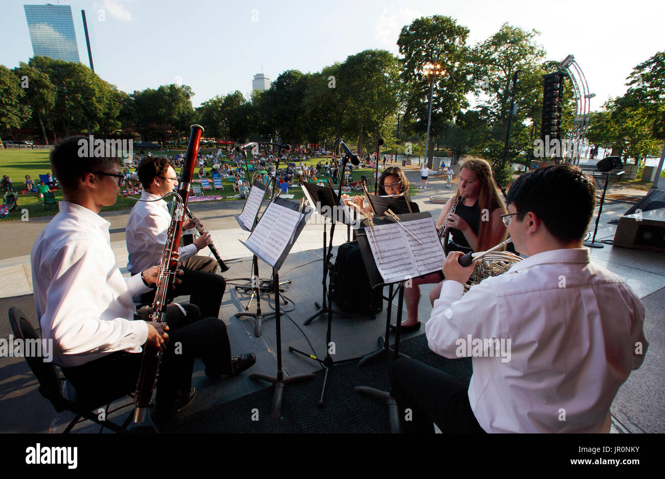 Classical quintet playing outdoor summer concert at the Hatch Shell ...