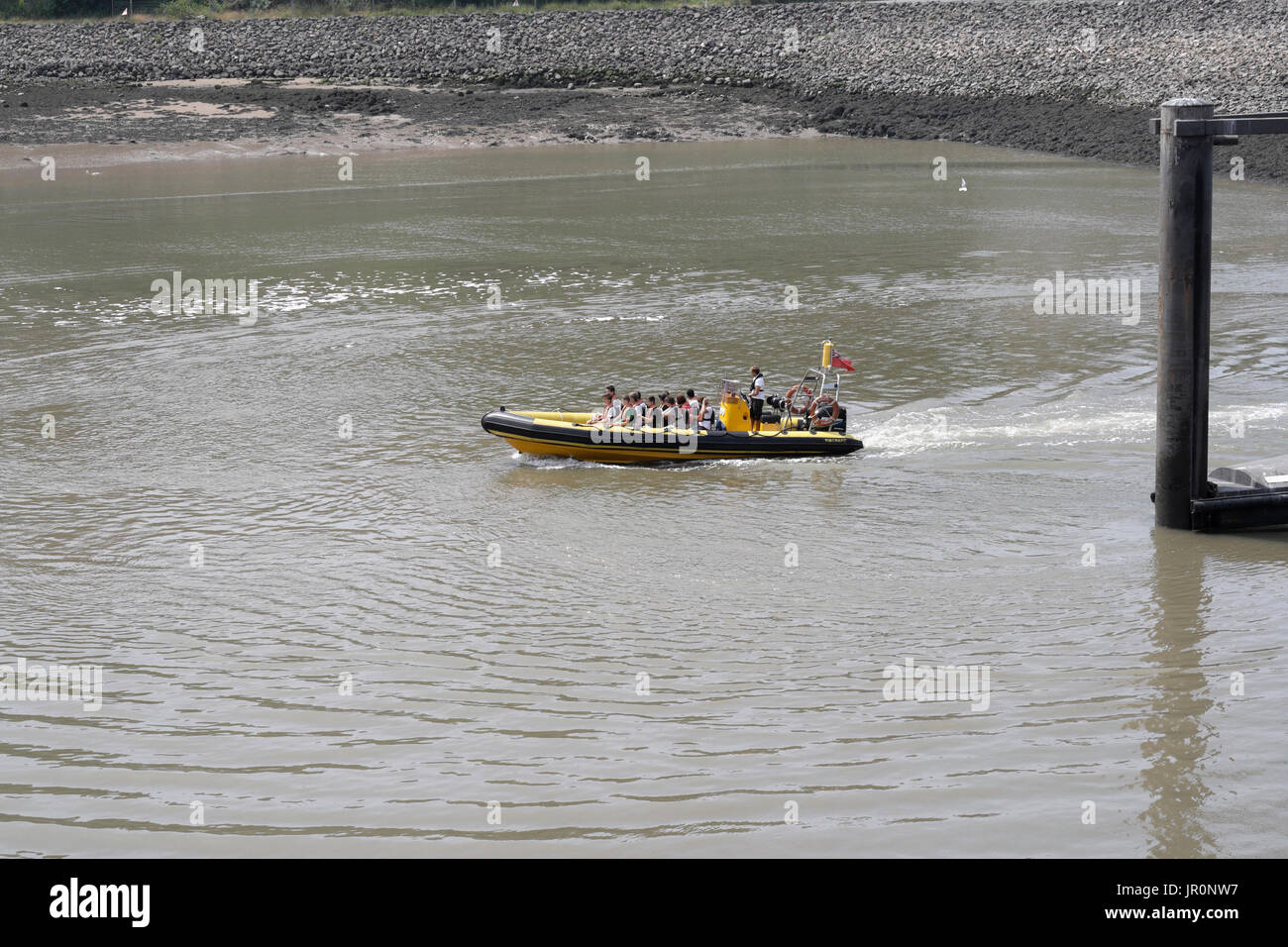 People on adventure speedboat trip Cardiff bay, Wales UK Stock Photo ...