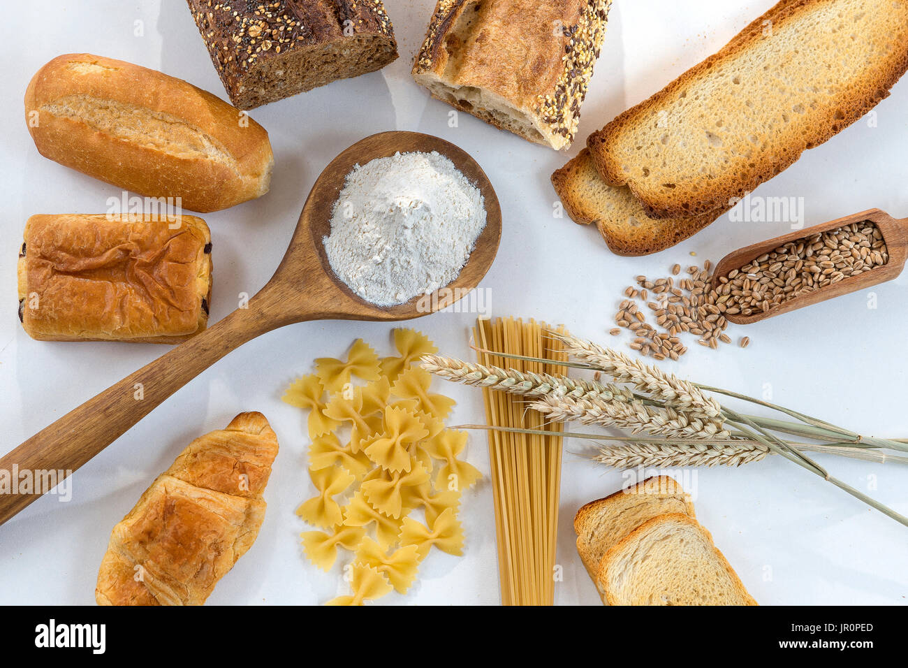 food with gluten base on white and whole floor,on white background ...