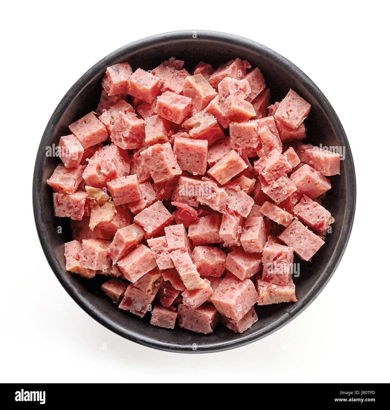 Bowl of chopped ham isolated on white background, top view Stock Photo ...