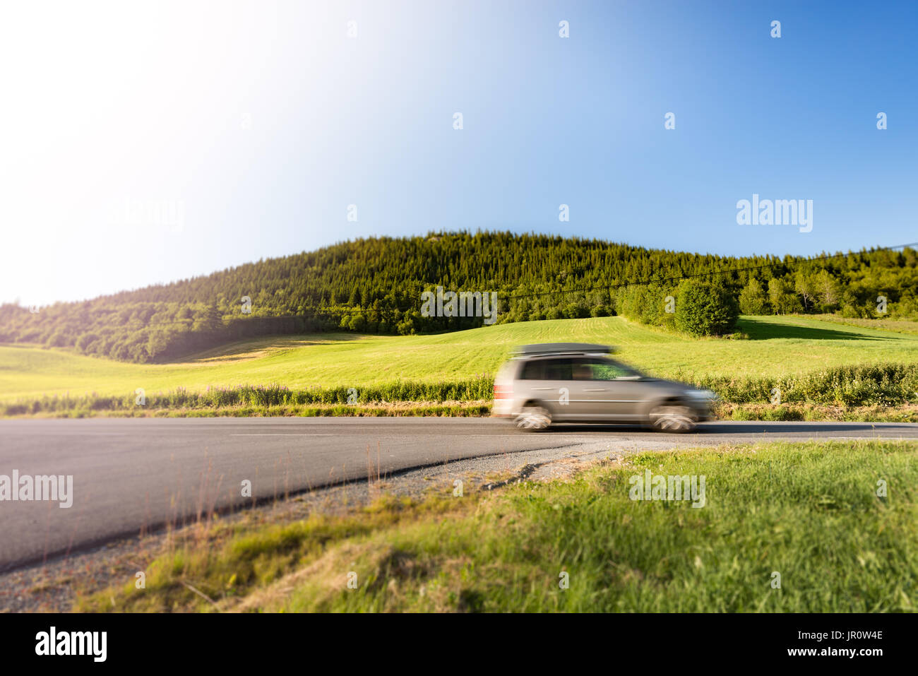 Car on country road in Norway, Europe, Scandinavia. Auto travel on ...