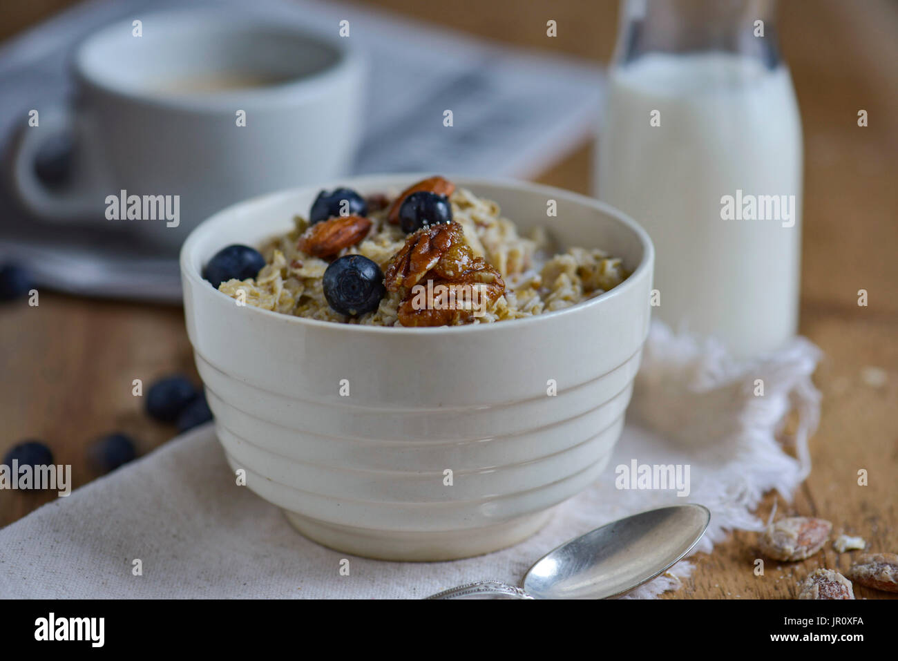 oat meal, breakfast food, blue berries Stock Photo - Alamy