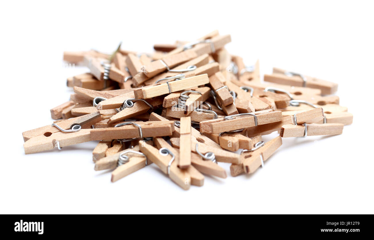 Wooden Clothes Pins isolated on a white background Stock Photo - Alamy