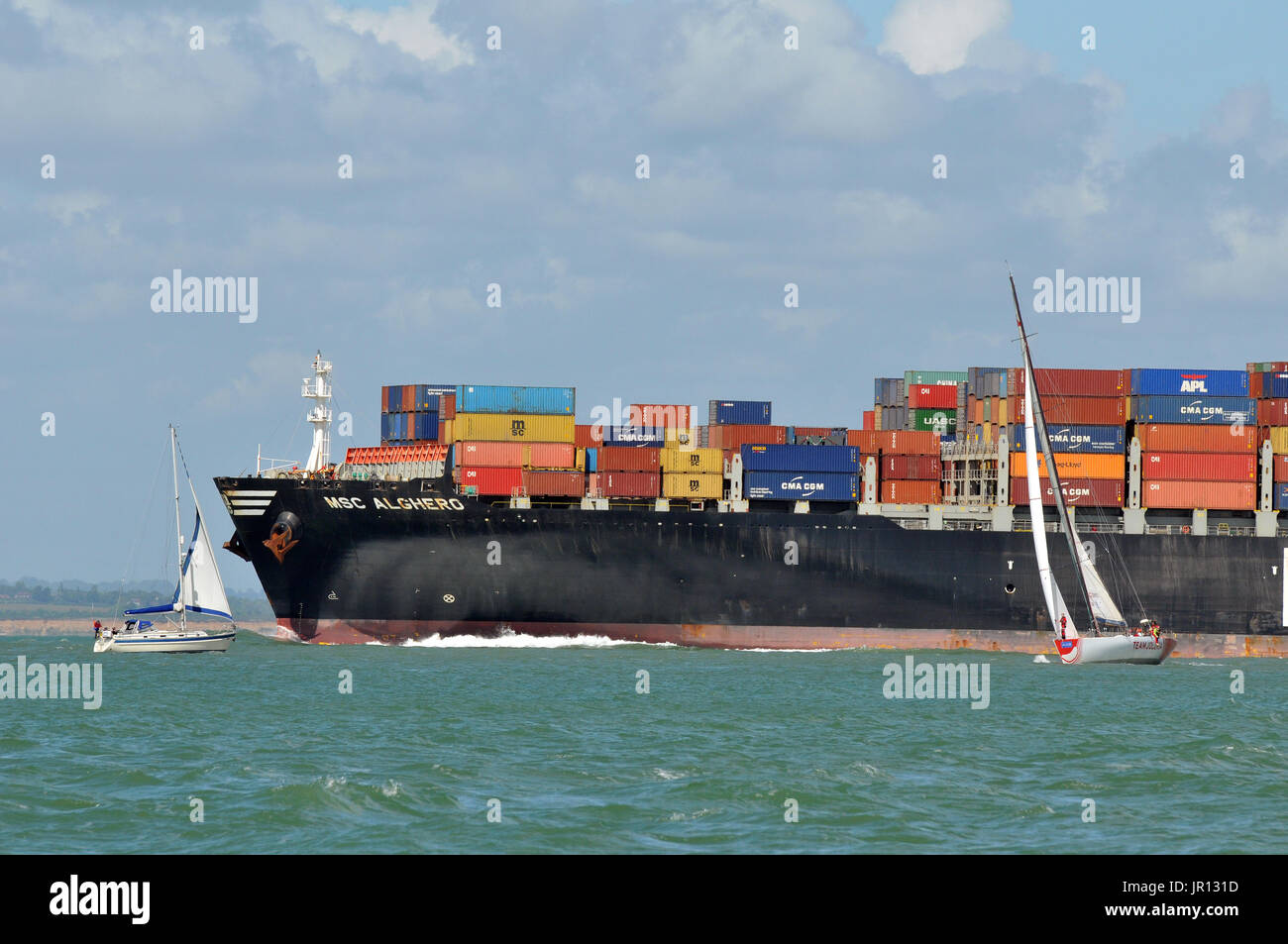 a large container ship entering Southampton port or harbour during ...