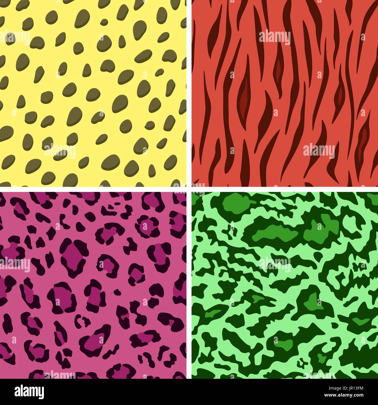 Set of seamless animal fur bright color patterns, vector feline or cat ...