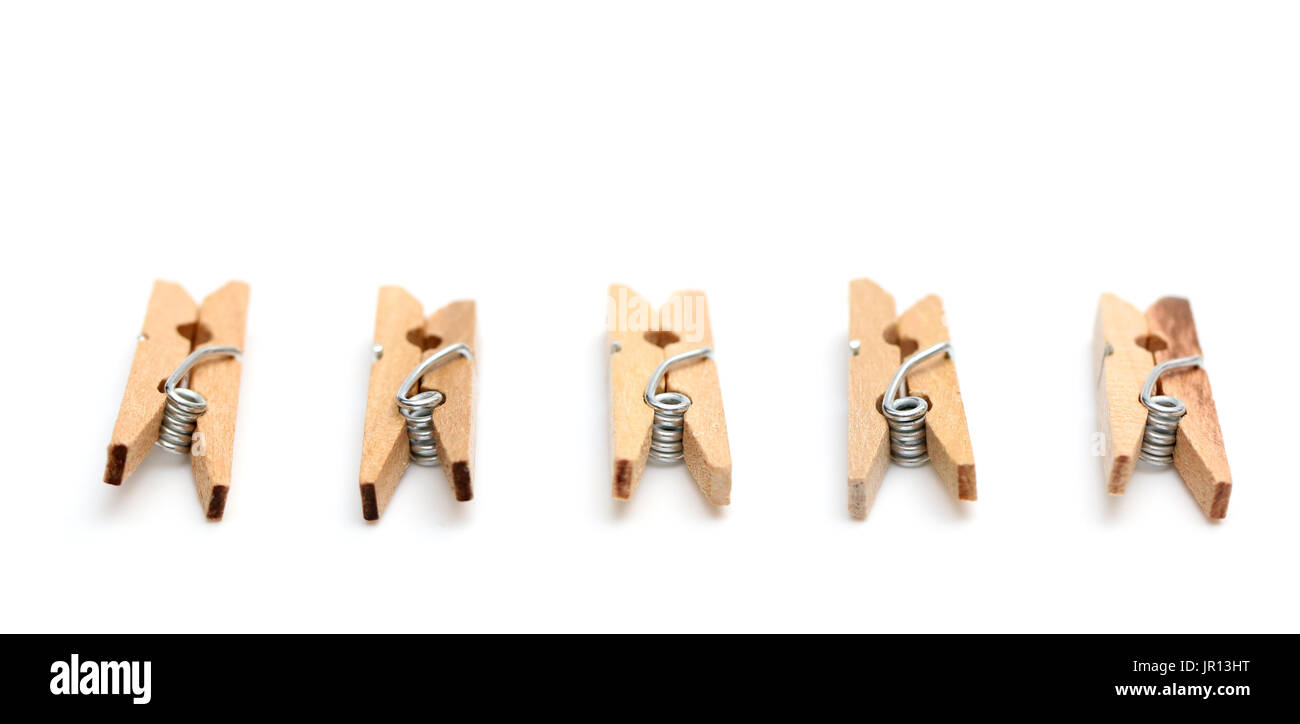 Wooden Clothes Pins isolated on a white background Stock Photo - Alamy