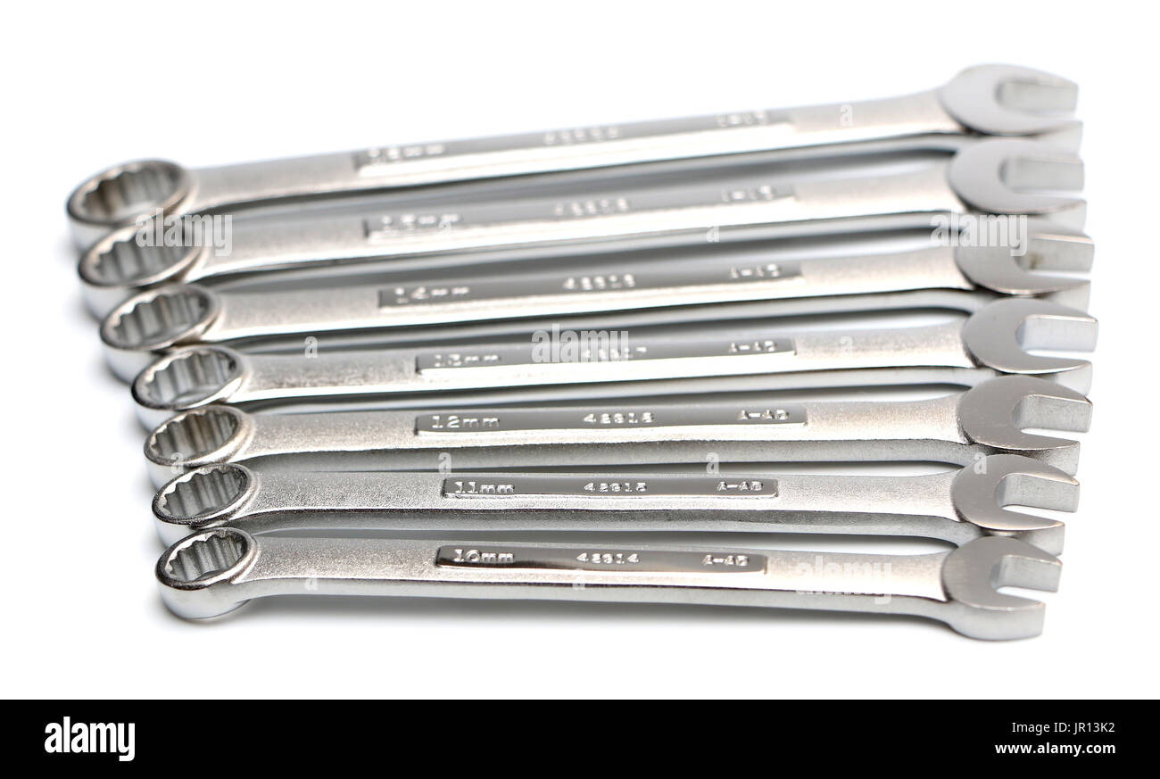 A Set of Metric Wrenches on a White Background Stock Photo - Alamy
