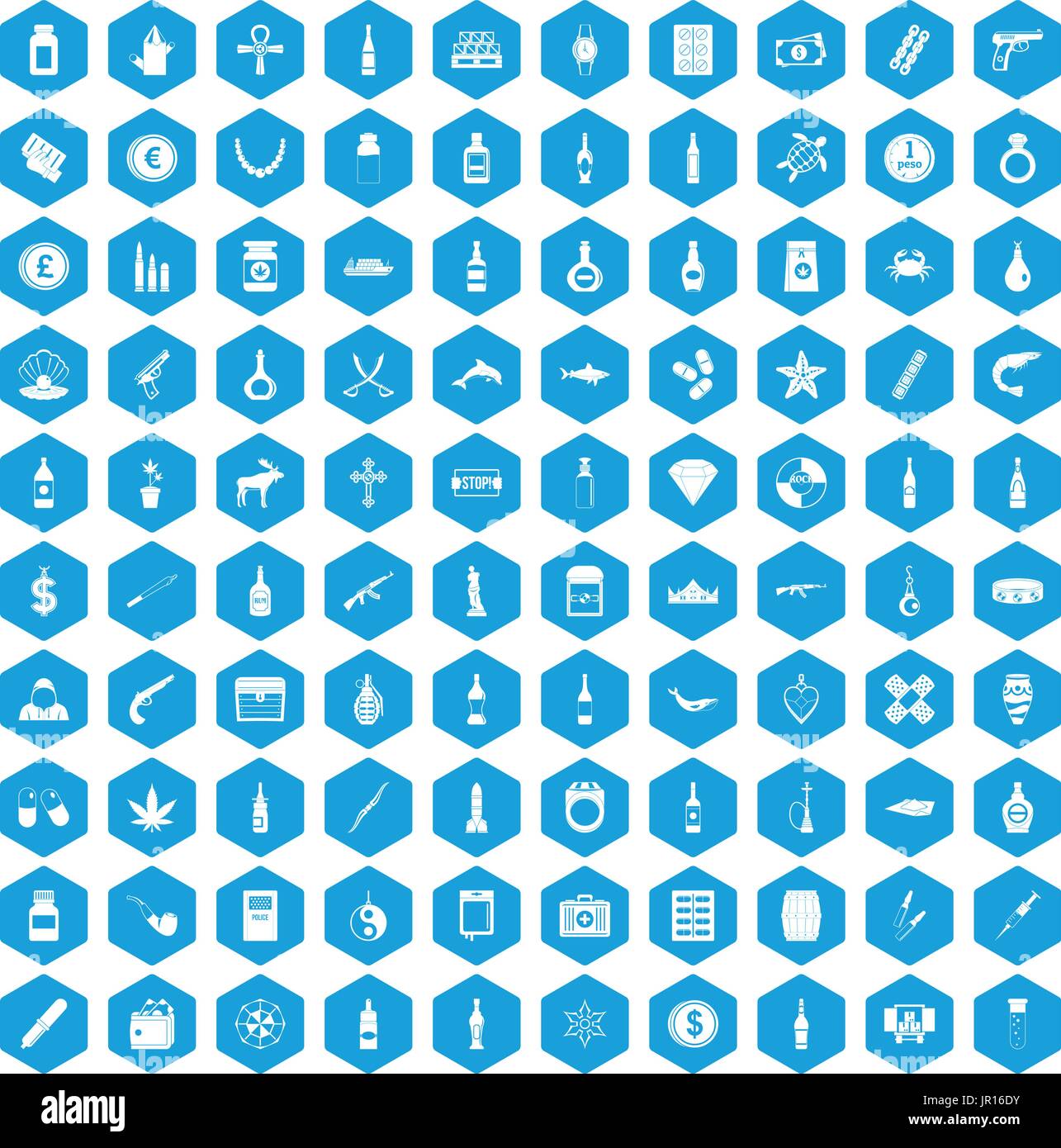 100 smuggling goods icons set blue Stock Vector Image & Art - Alamy