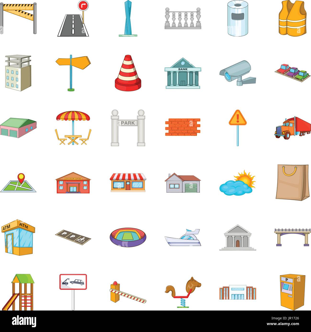 Beautiful city icons set, cartoon style Stock Vector Image & Art - Alamy