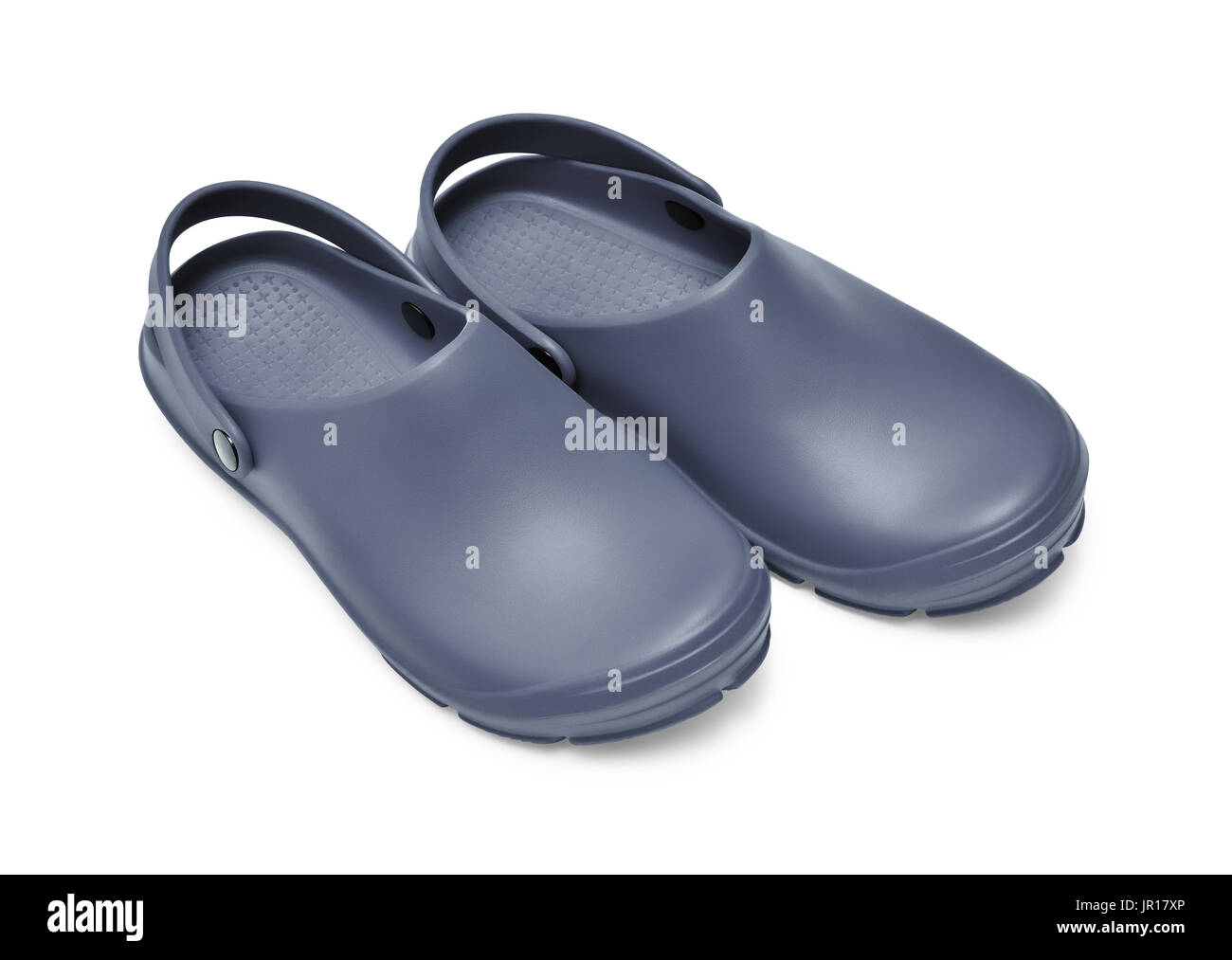Crocs shoes. A pair of gray clogs isolated on white background w/ path ...