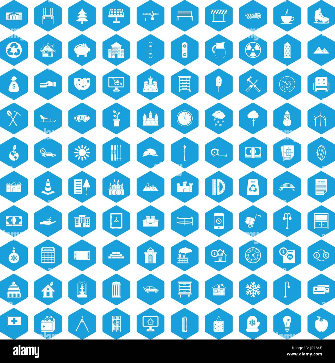 100 villa icons set blue Stock Vector Image & Art - Alamy
