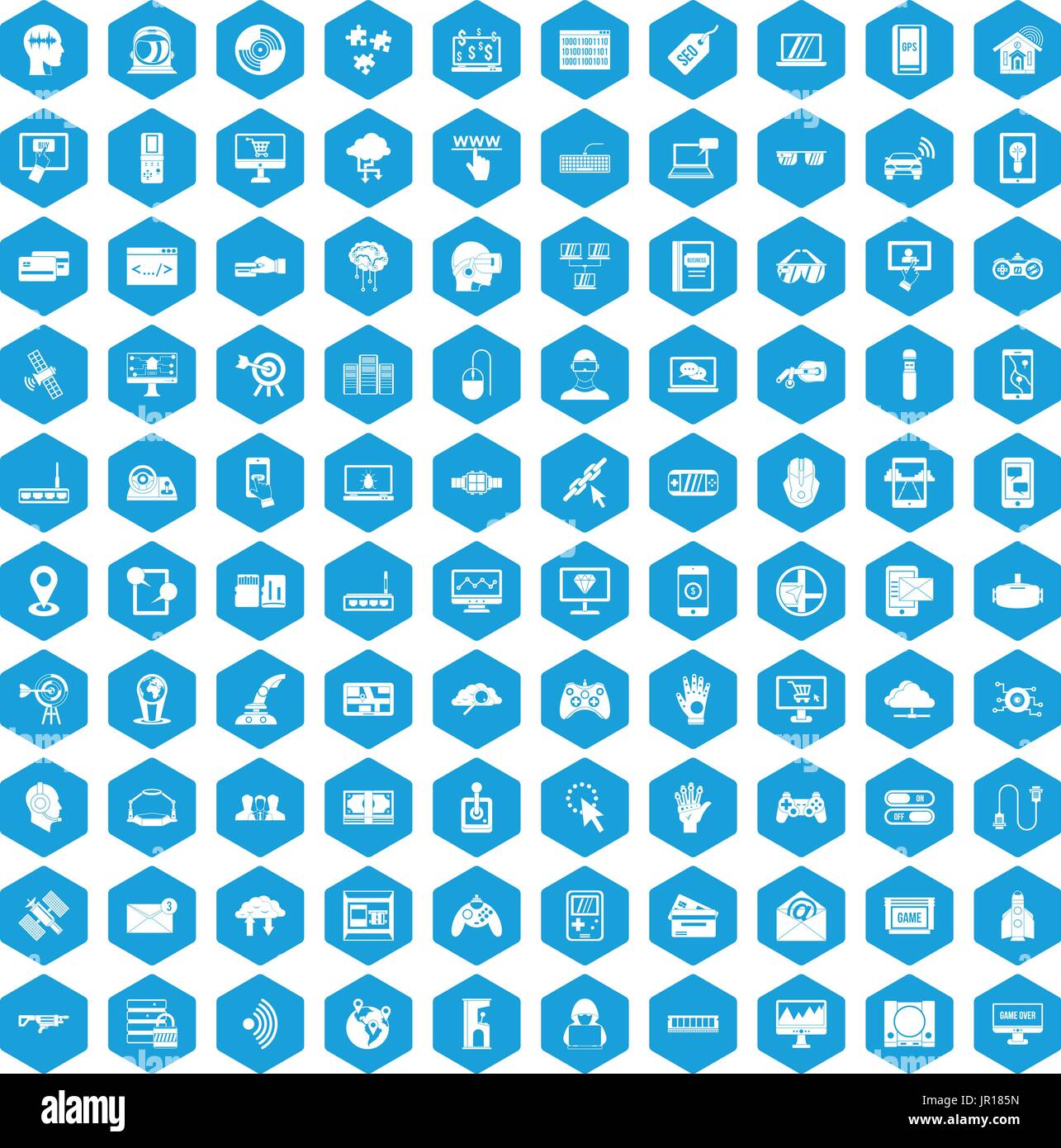100 virtual icons set blue Stock Vector Image & Art - Alamy