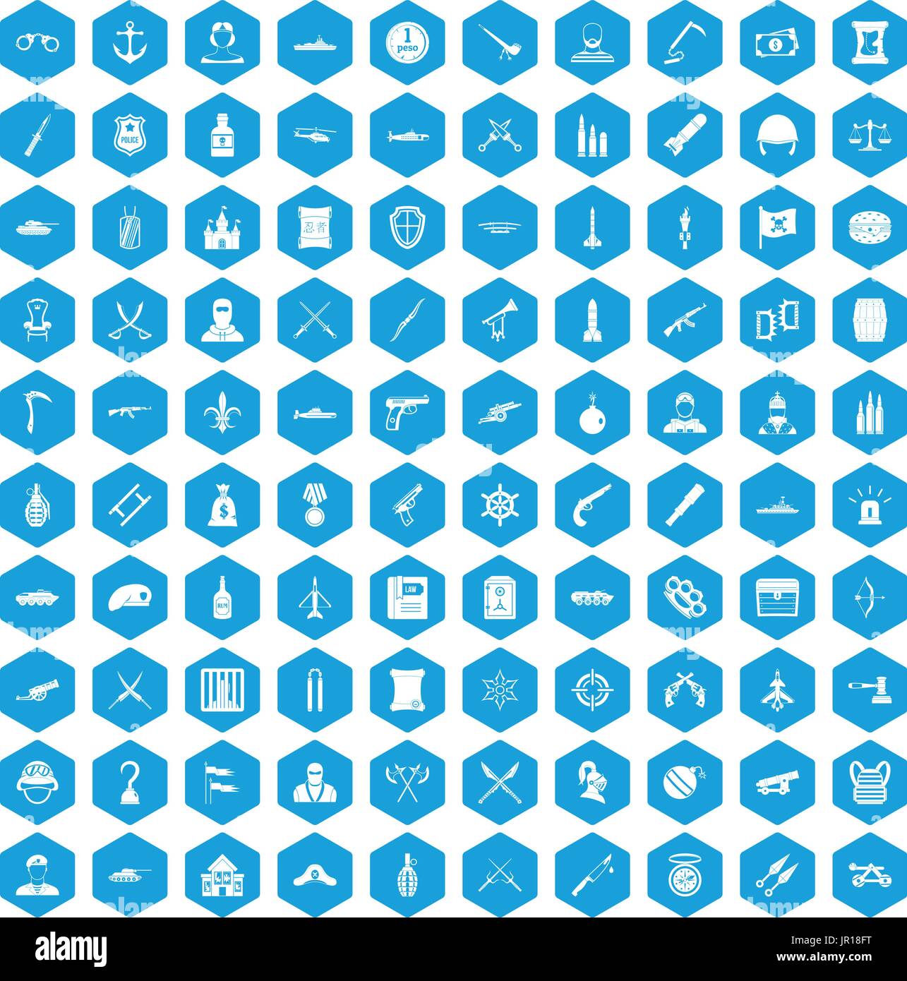 100 weapons icons set blue Stock Vector Image & Art - Alamy