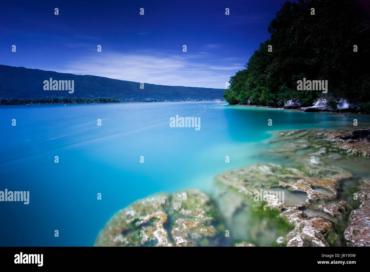 Landscape of Lake Annecy seen from the Nature Reserve of Roc de Chere ...