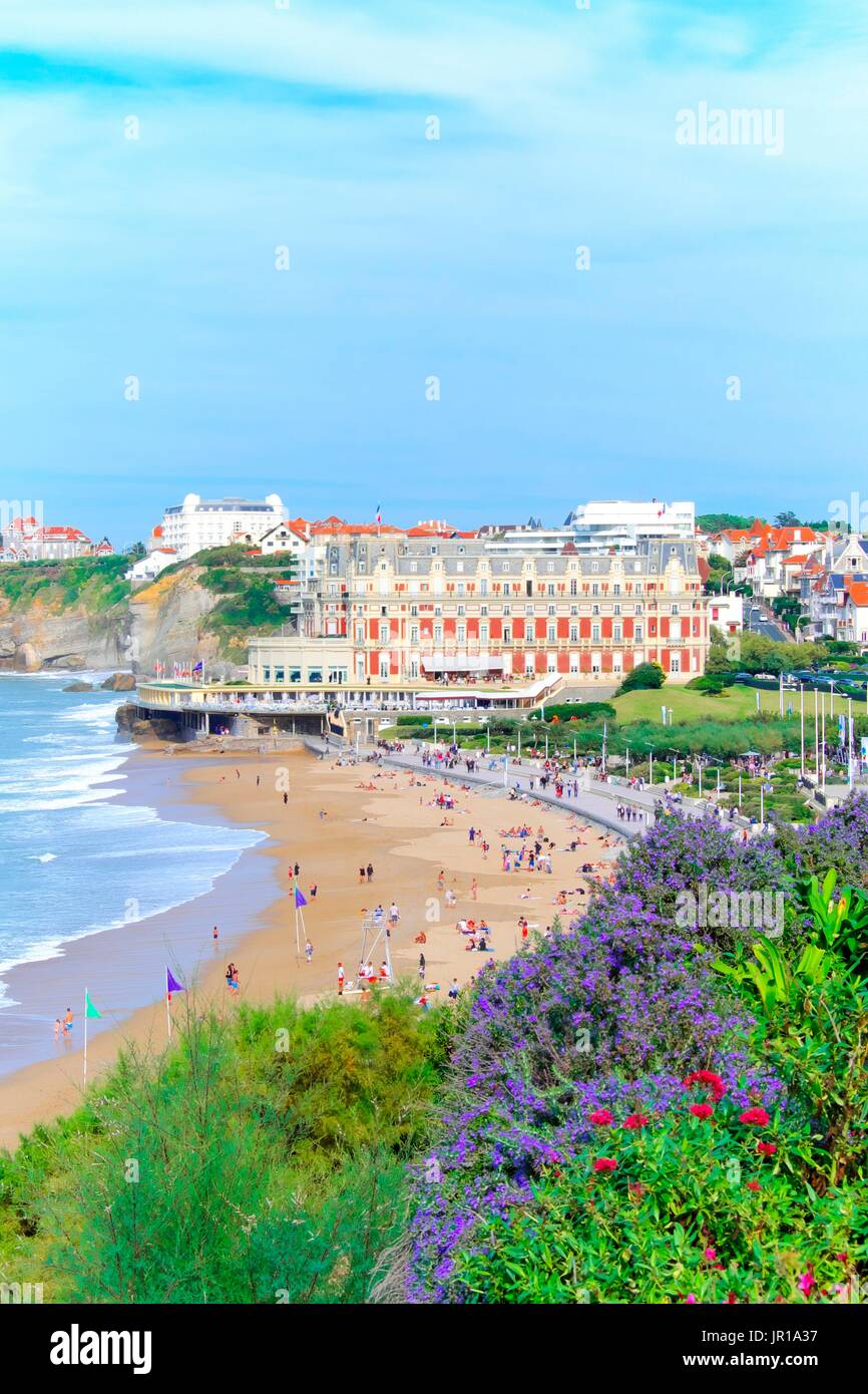 Biarritz beach and the Palace in the background, Basque coast, France ...