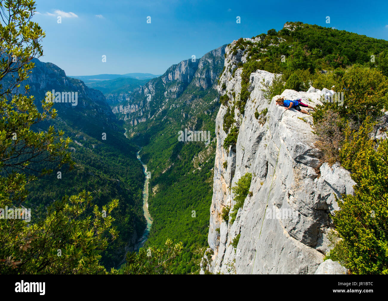 Climbing, Gorges du Verdon Natural Park, Alpes Haute Provence, France ...